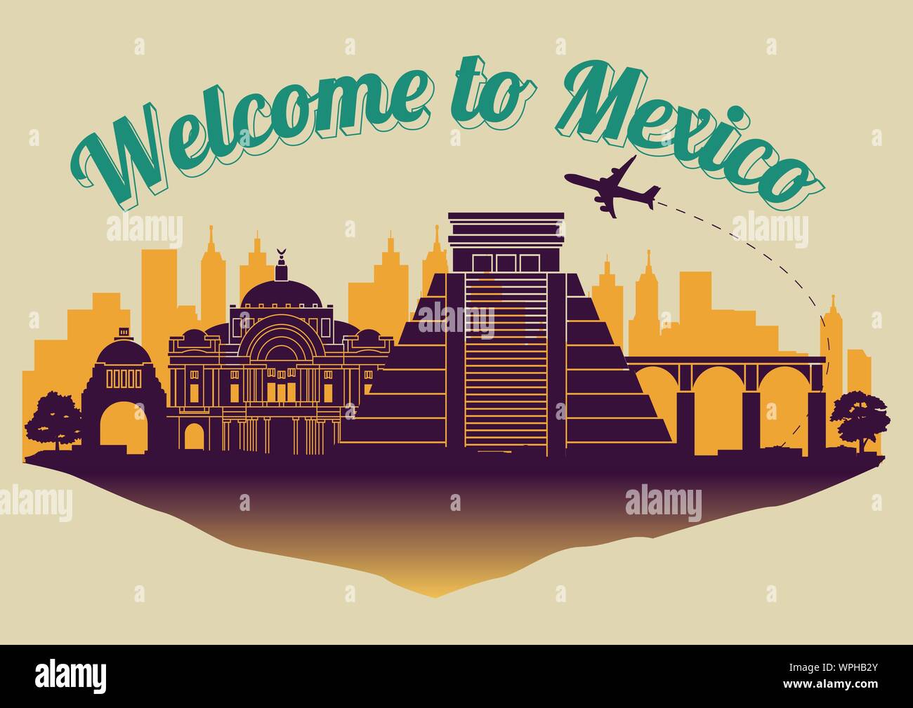 Mexico famous landmark silhouette style on float island,travel and ...