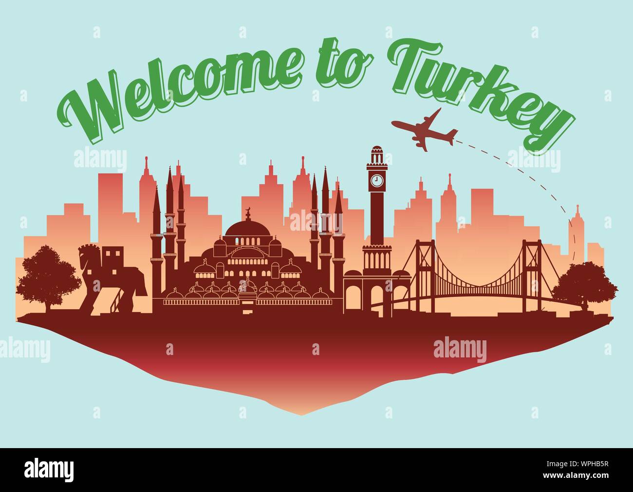 Turkey famous landmark silhouette style on float island,travel and ...