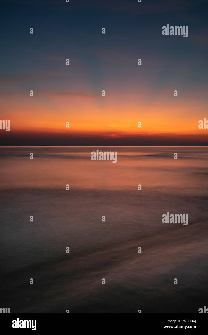 Last summer sunset of Baltic Sea captured near city Klaipeda, Lithuania ...