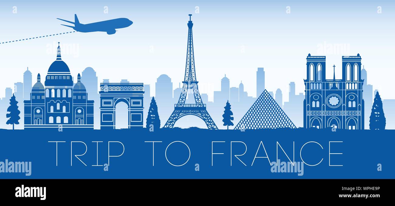 France famous landmark blue silhouette design,vector illustration Stock ...