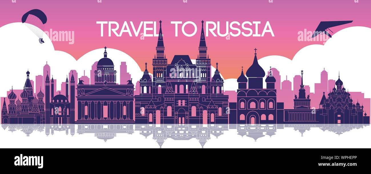 famous landmark of Russia,travel destination,silhouette design, pink ...
