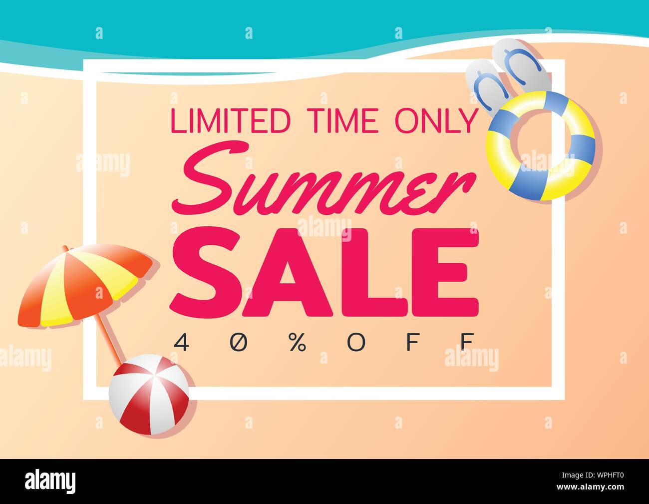 Summer sale offer banner,sea and beach theme with its symbol,modern and ...