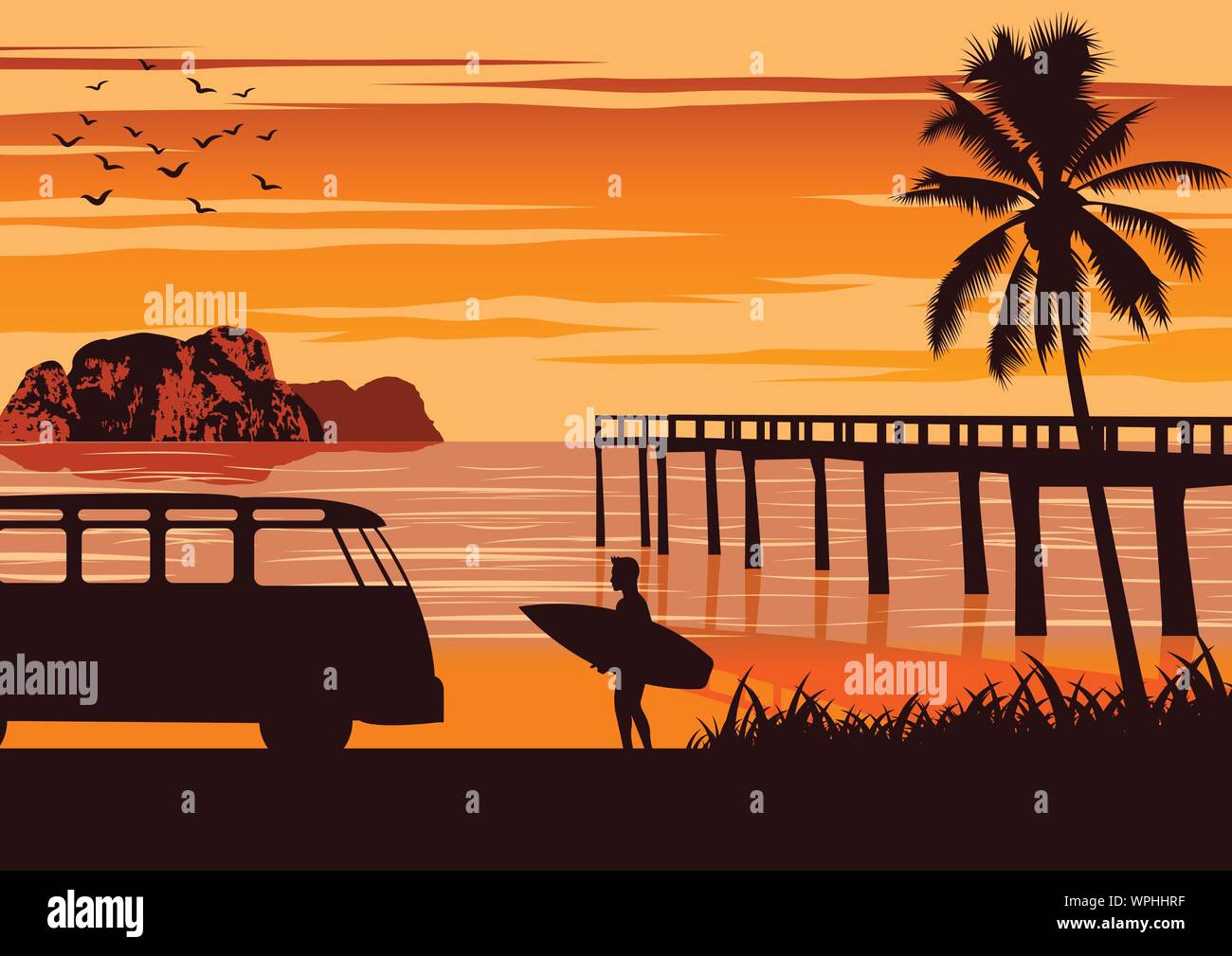 Vintage beach scene Stock Vector Images - Alamy