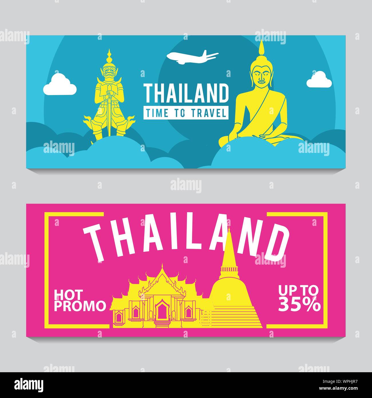 Bright and colorful promotion banner with pink and blue color for ...