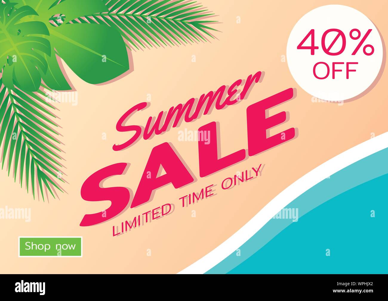 Summer sale offer banner,sea and beach theme with its symbol,modern and ...