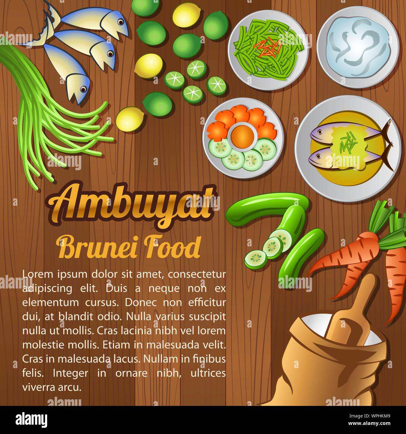 Asean National food ingredients elements set banner on wooden ...