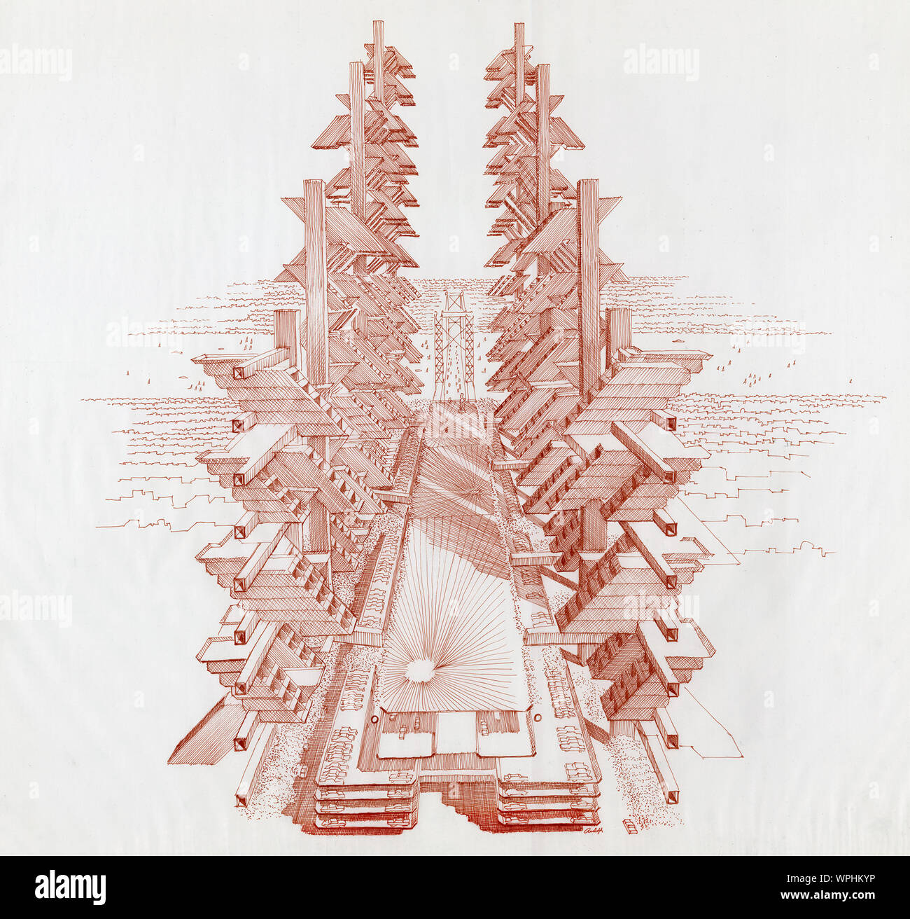 An illustration of and above the Lower Manhattan Expressway project ...
