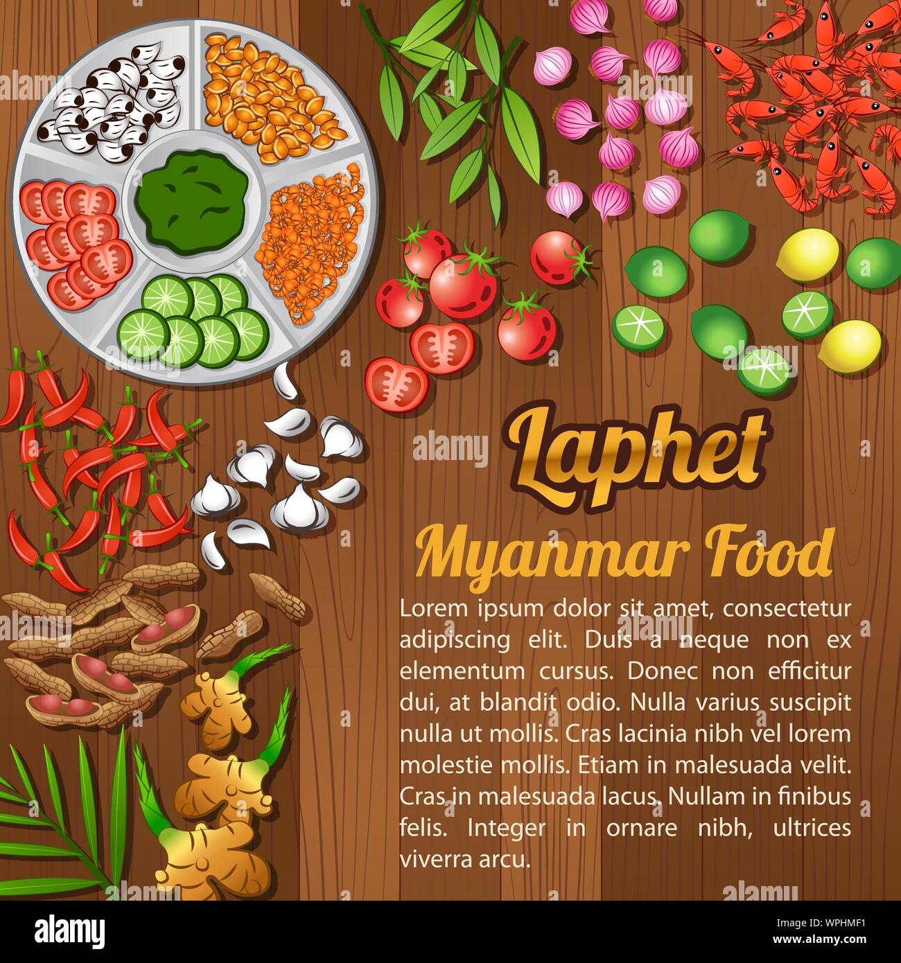 Asean National food ingredients elements set banner on wooden ...