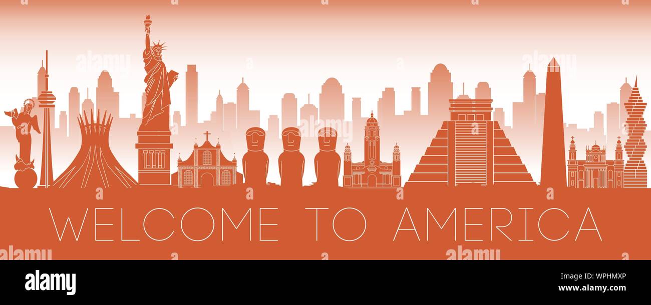 America famous landmark orange silhouette design,vector illustration ...