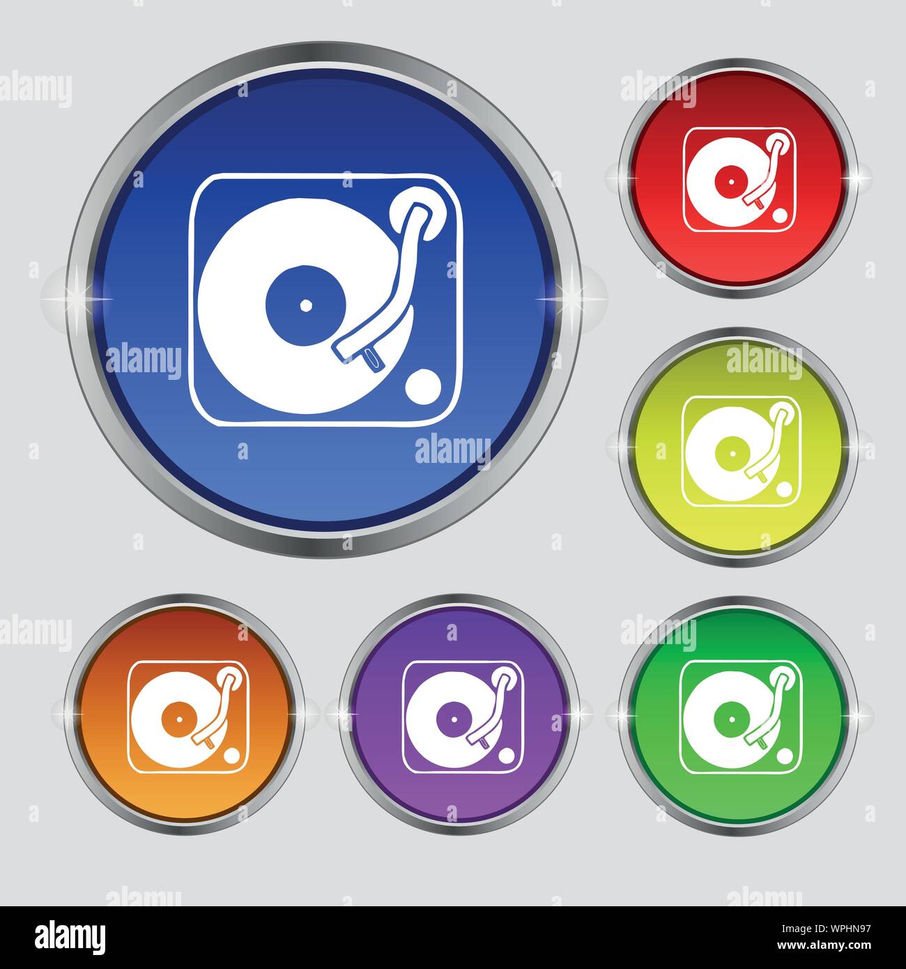 Gramophone, vinyl icon sign. Round symbol on bright colourful buttons. Vector Stock Vector Image ...