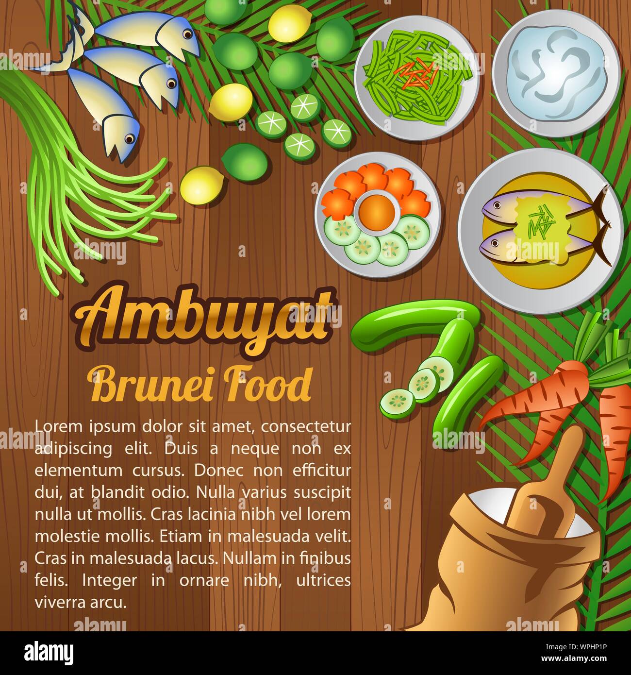 Asean National food ingredients elements set banner on wooden ...