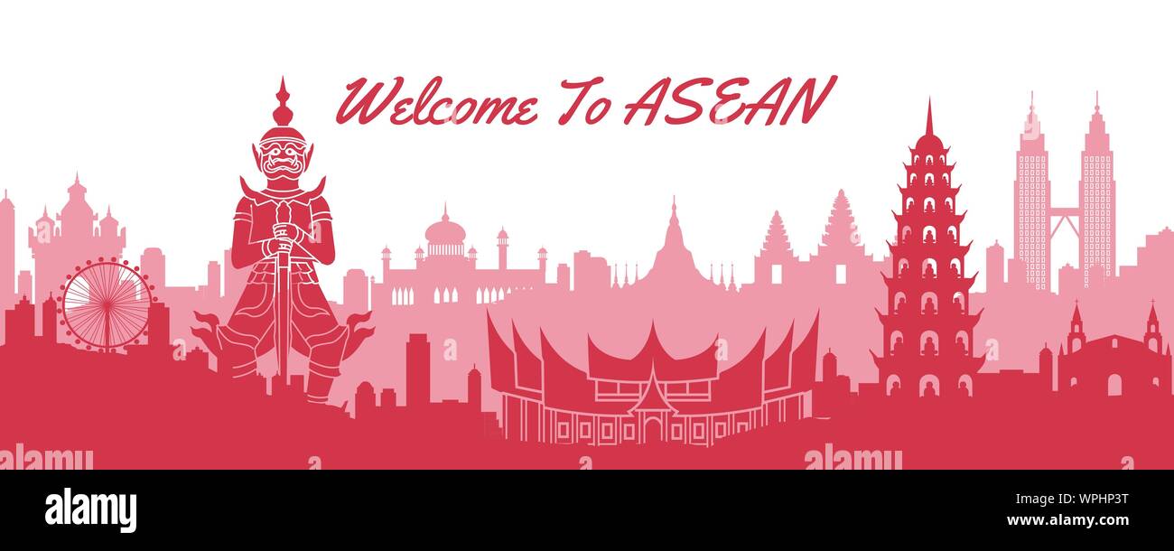 famous landmark of ASEAN,travel destination with silhouette classic ...