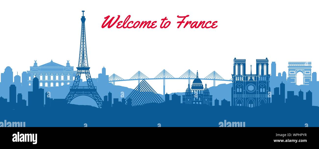 famous landmark of France,travel destination with silhouette classic ...