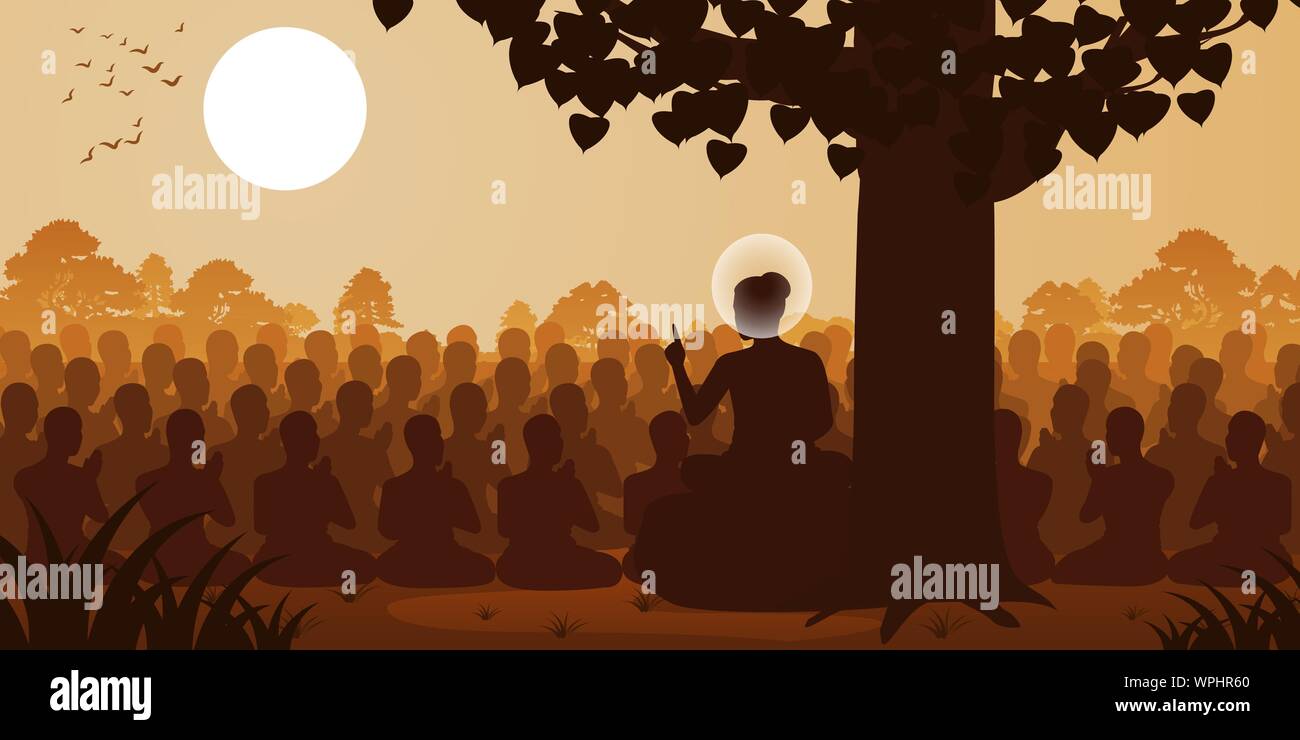 Lord of Buddha sermon dharma to crowd of monk,silhouette style,vector ...