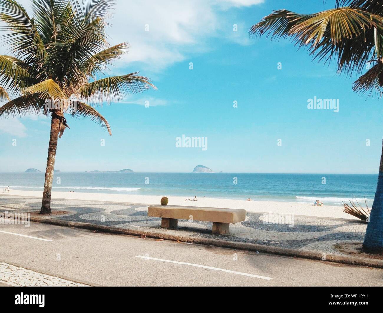Bench on beach coconut tree hi-res stock photography and images - Alamy