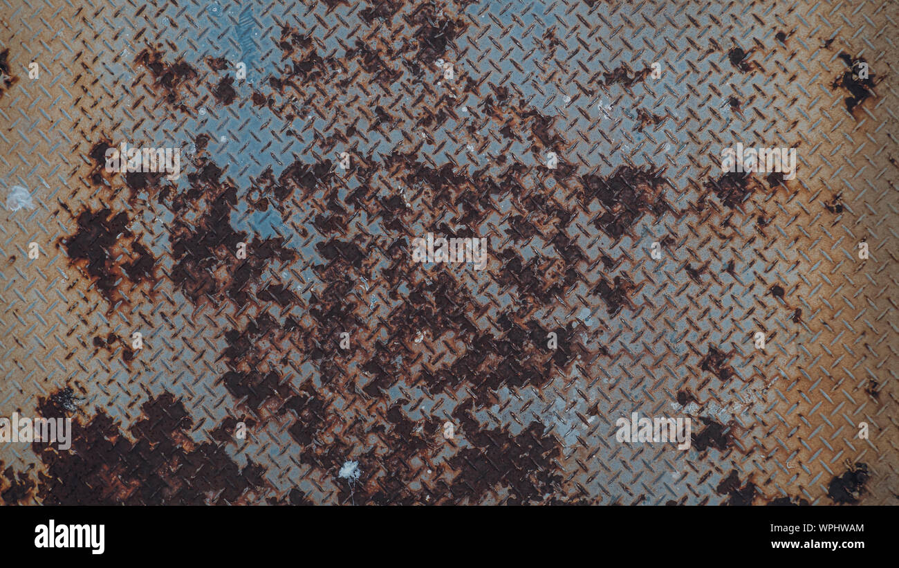 Rusty stain on checkered steel plates texture graphic background idea ...