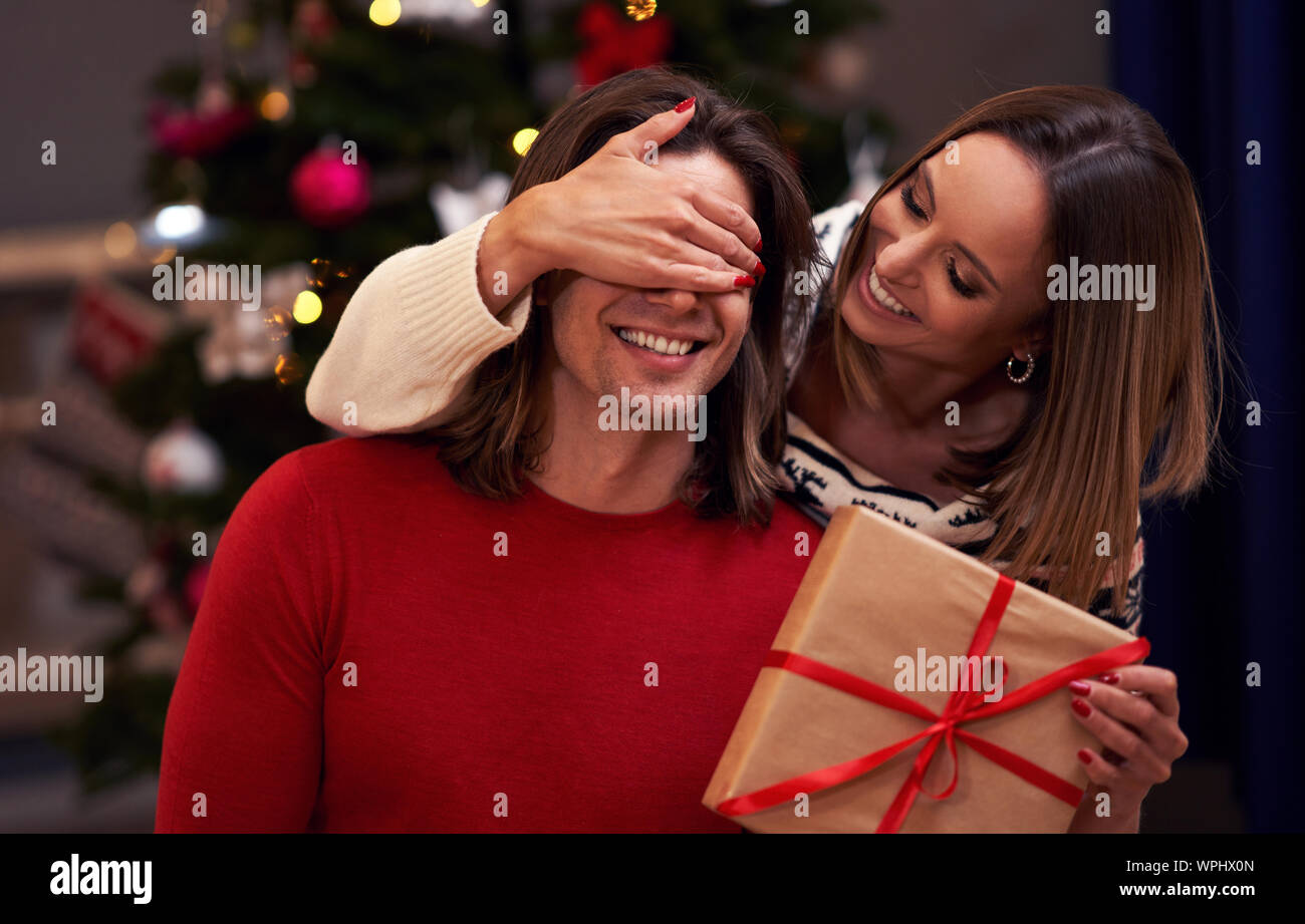 Child getting present christmas hi-res stock photography and images - Alamy
