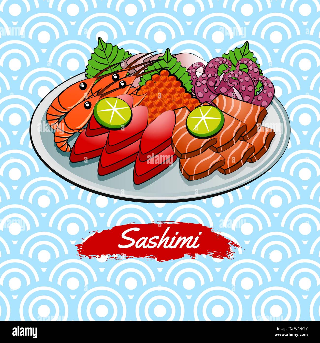 Set of delicious and famous food of Japanese,Sashimi,in colorful ...