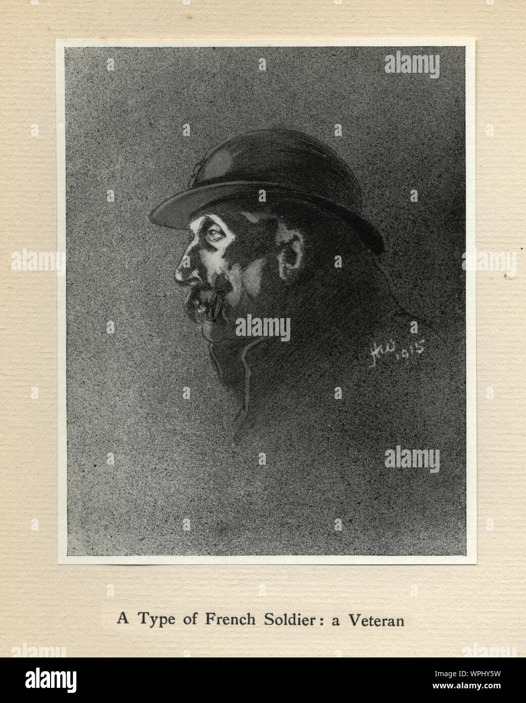 World Ward One, French soldier sketch of a veteran, 1915. Mr Poilu, by ...