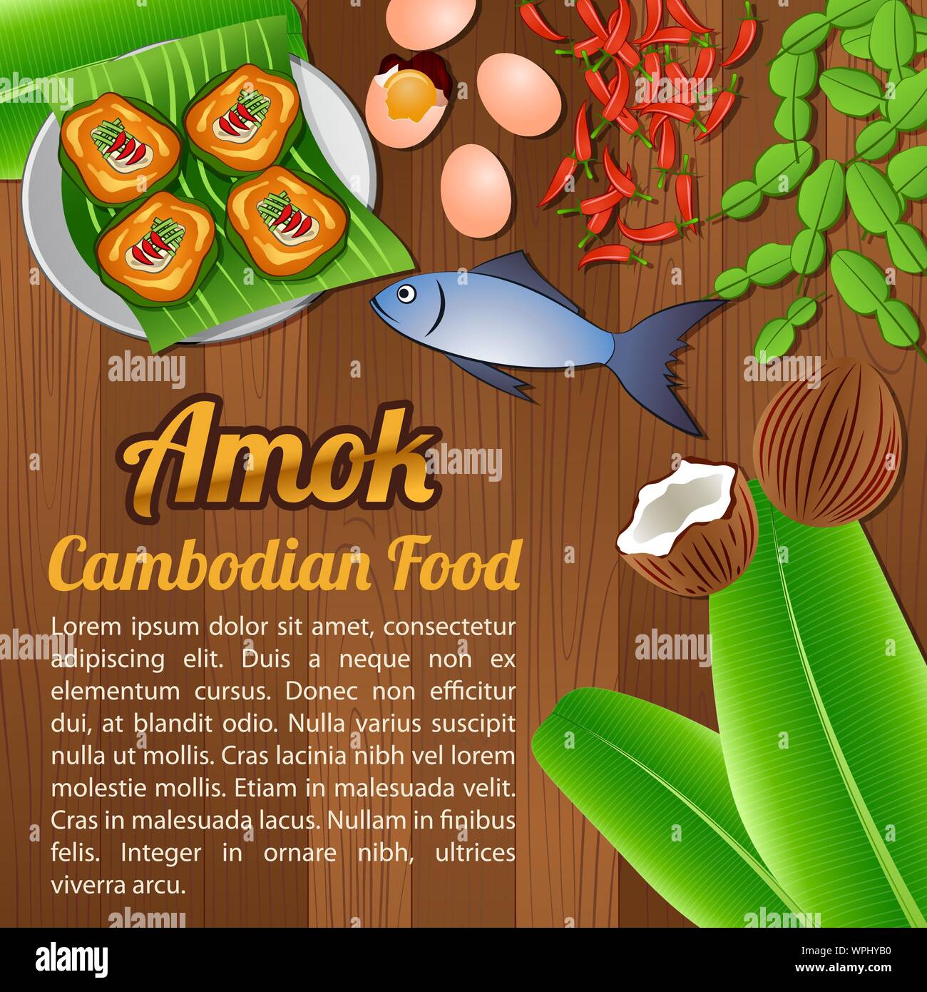 Asean National food ingredients elements set banner on wooden ...