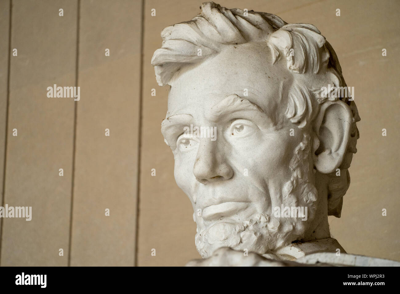 Close up of Abraham Lincoln face and head at the Lincoln Memorial in ...