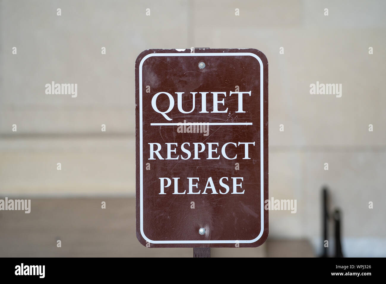 Sign reminding visitors Quiet, Respect Please. Taken at the Lincoln ...