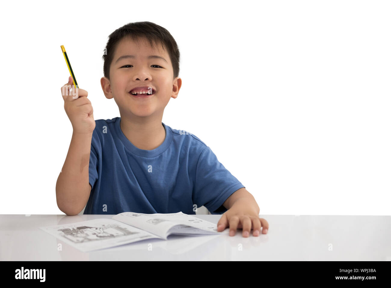 Happy asian boy raising hand hi-res stock photography and images - Alamy