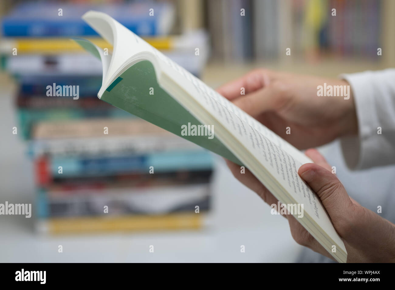 Asia woman reading book in library, knowledge and learning concept ...