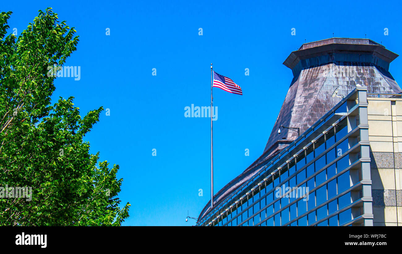 A view of the upper-rear portion of the United States' embassy in ...