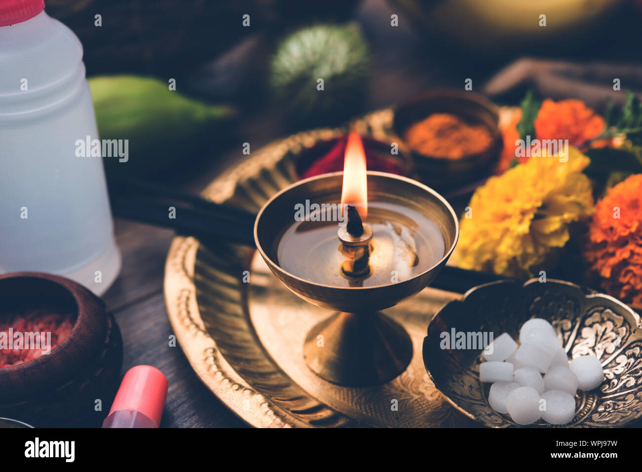 Pooja Material / Puja Sahitya in Hindu Religion from India, arranged in ...