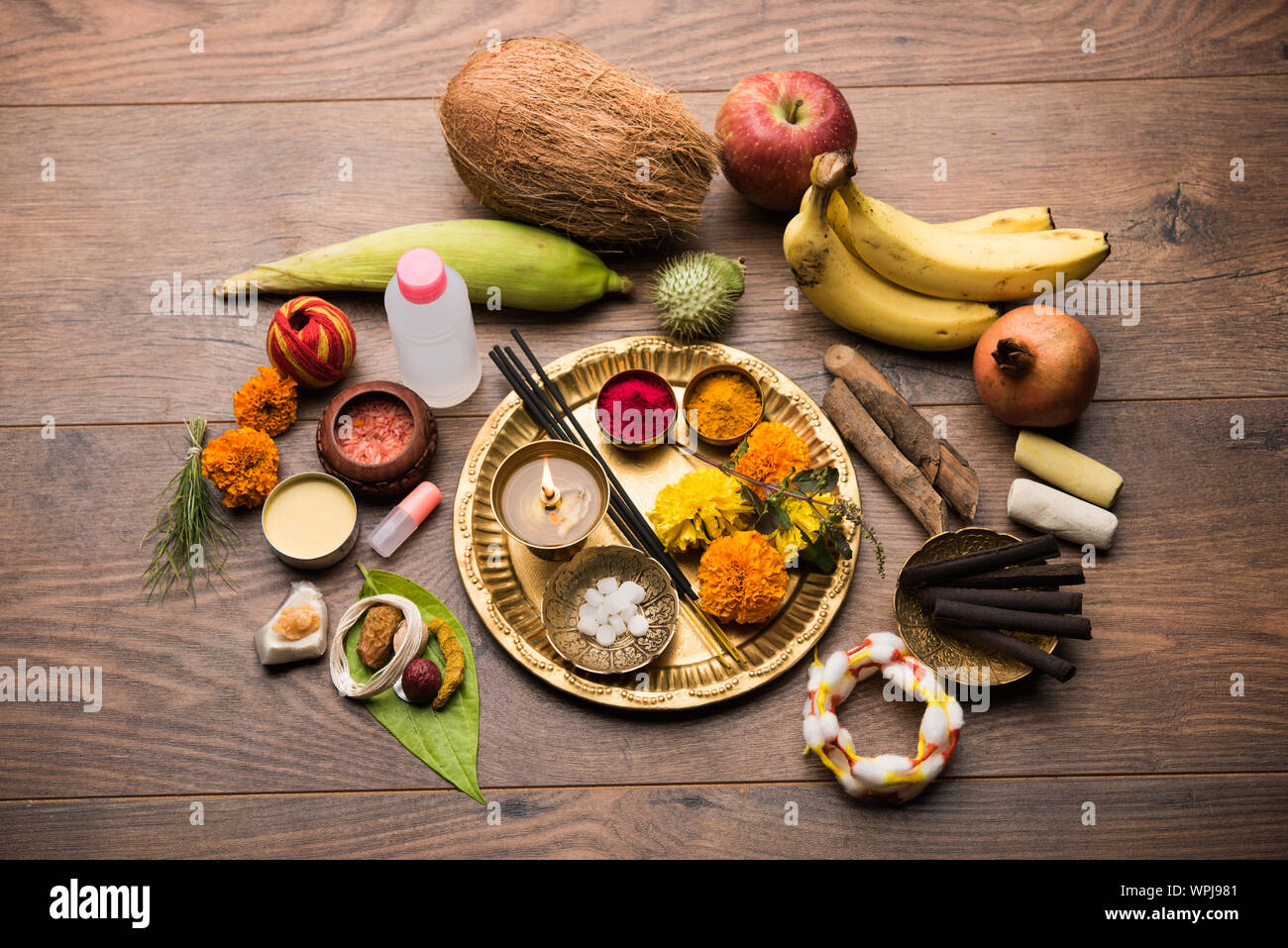 Pooja Material / Puja Sahitya in Hindu Religion from India, arranged in ...
