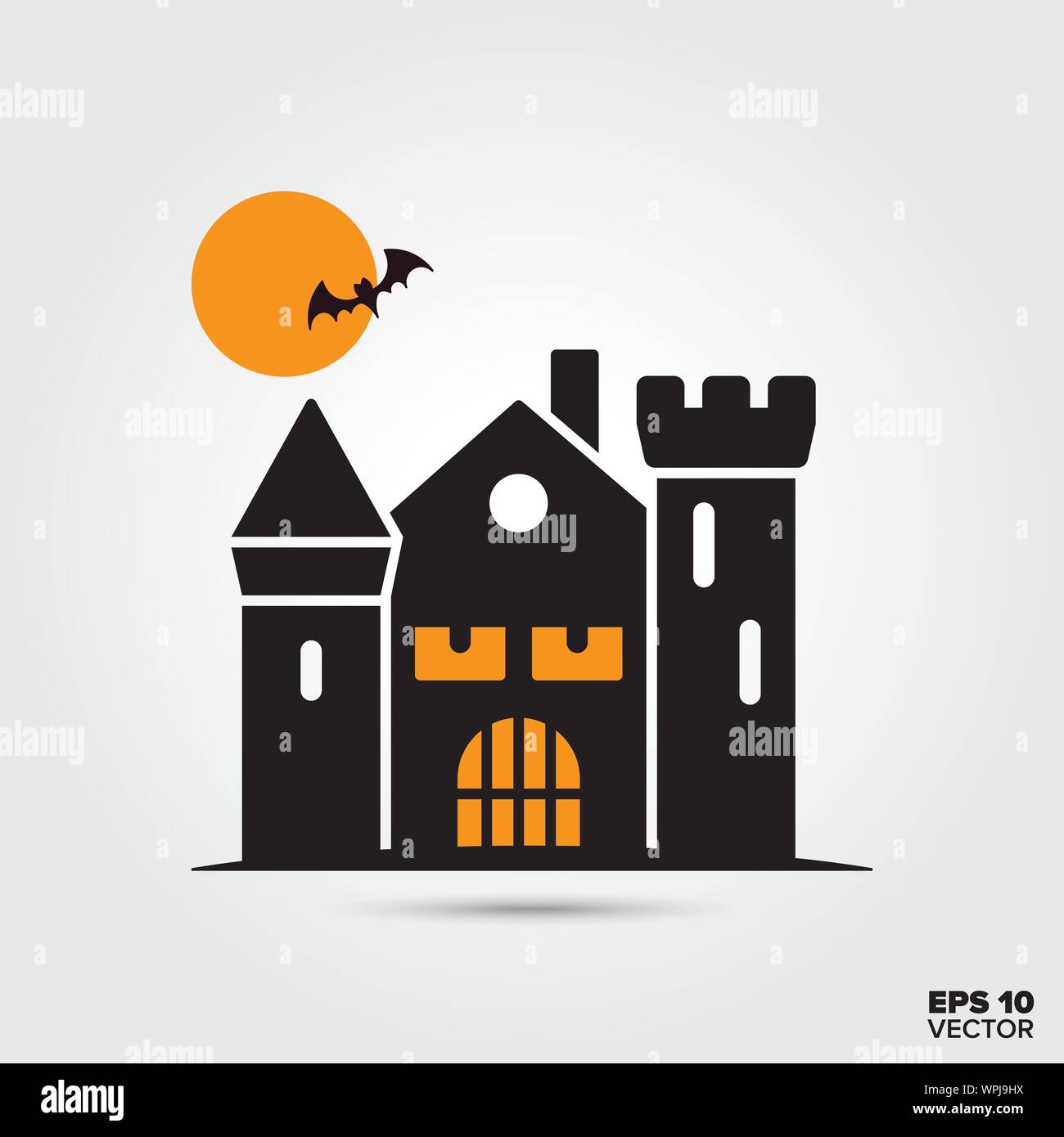 Haunted house, moon and bat icon. Fall season and halloween celebration ...