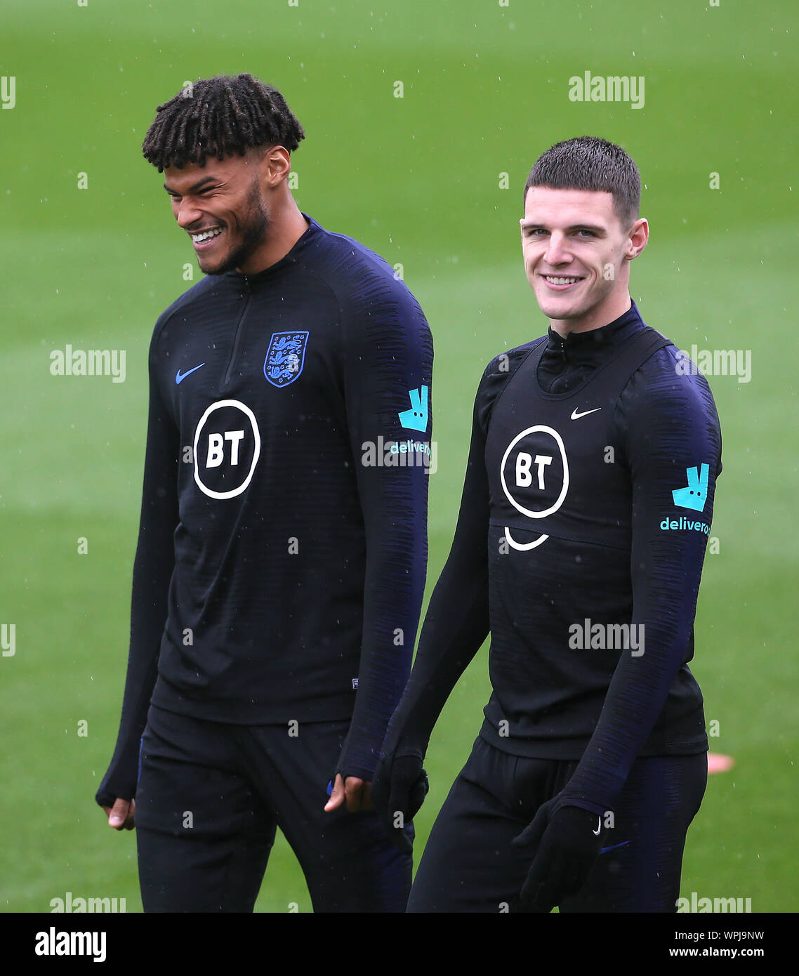 England's Tyrone Mings (left) and Declan Rice during a training session ...