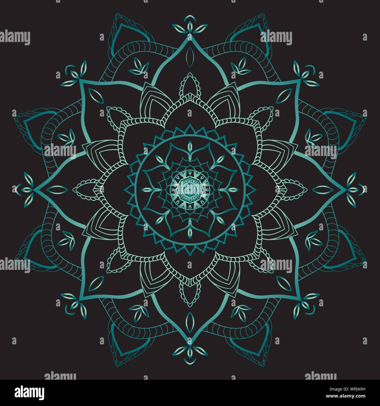 Powerful Outlined Green Mandala With Gradient Effect On Pure Black ...