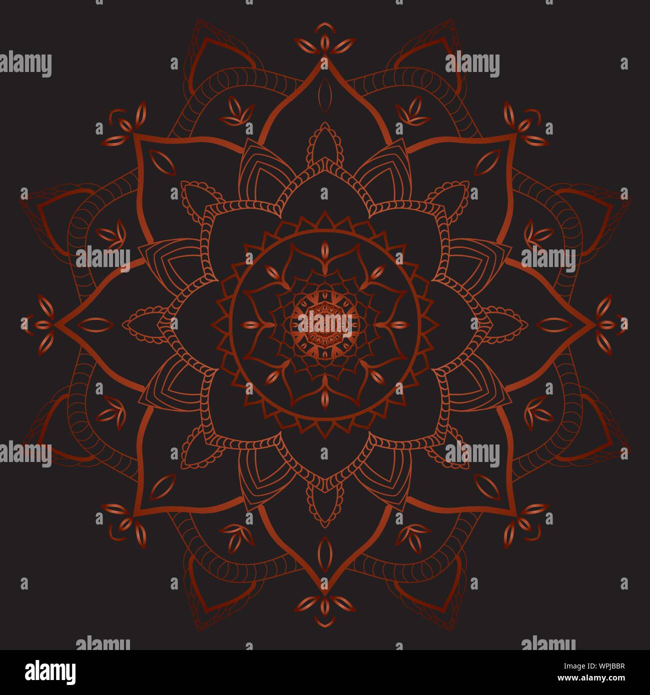 Powerful Outlined Orange Mandala With Gradient Effect On Pure Black ...