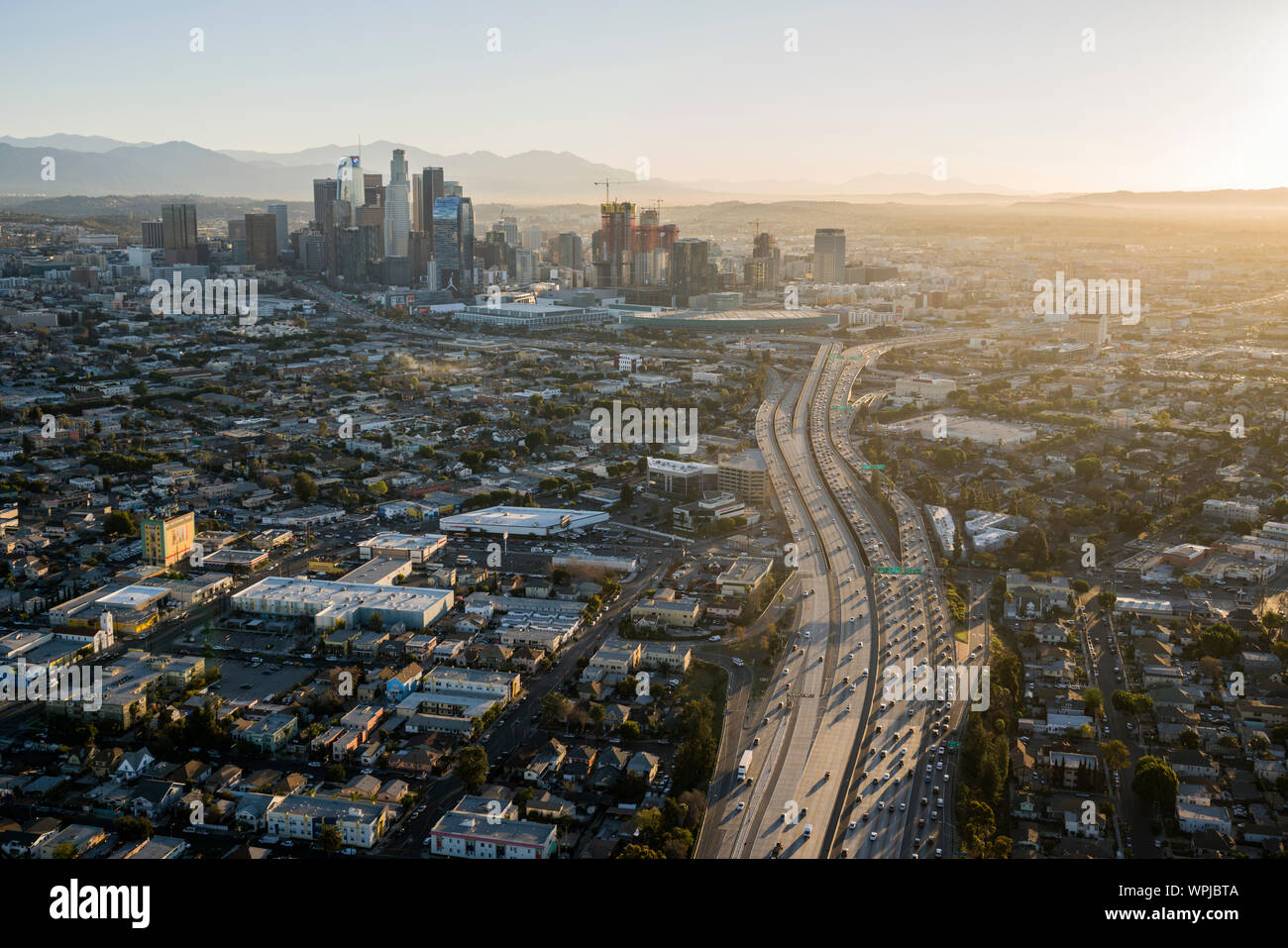 Los Angeles, California, USA - February 20, 2018: Aerial view of urban ...