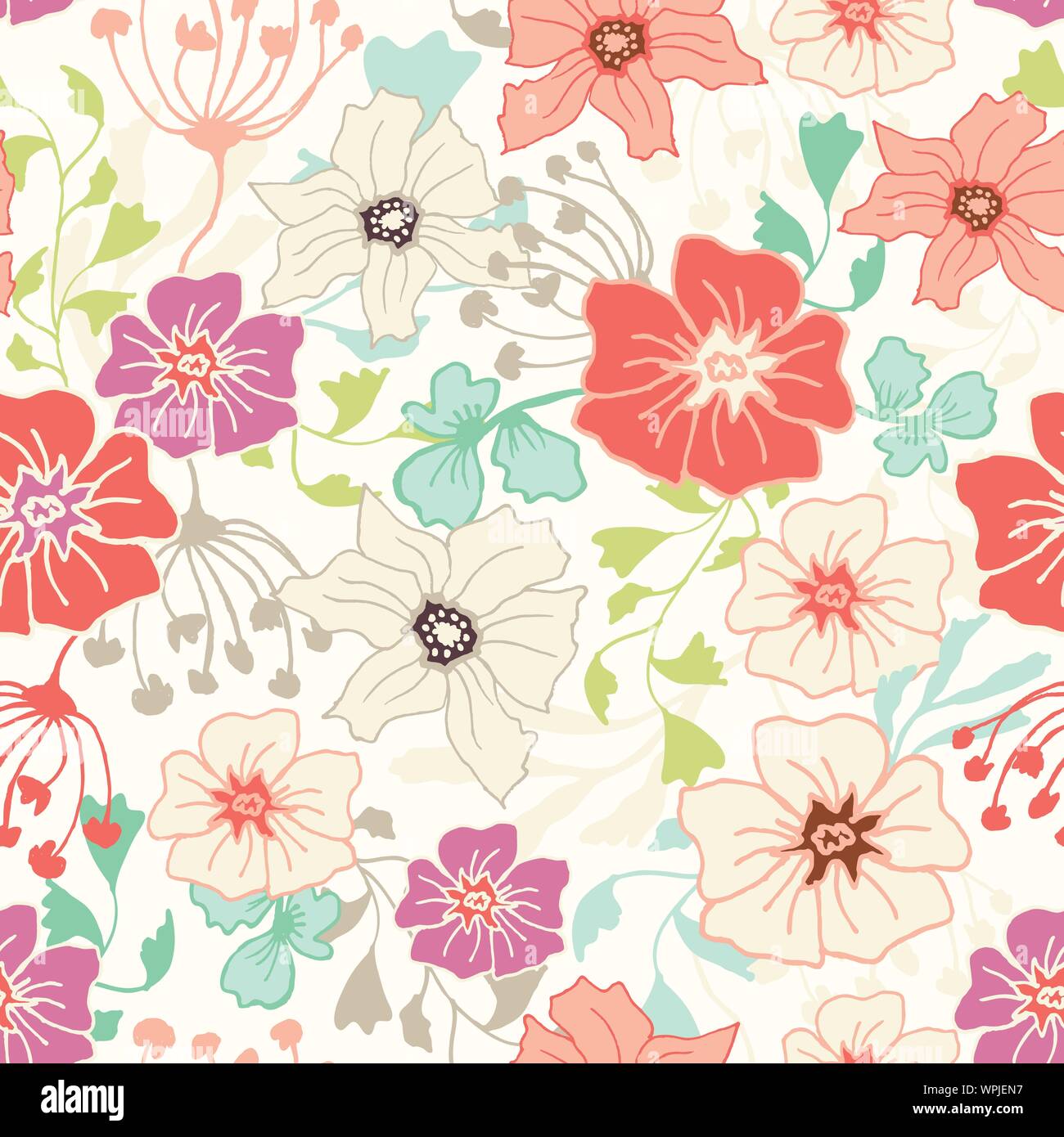 Colorful Meadow - Hand Drawn Floral Repeated Vector Surface Pattern ...