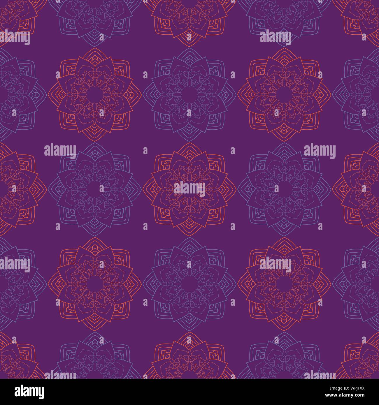 Orange And Blue Mandalas In Geometric Surface Repeated Pattern On ...