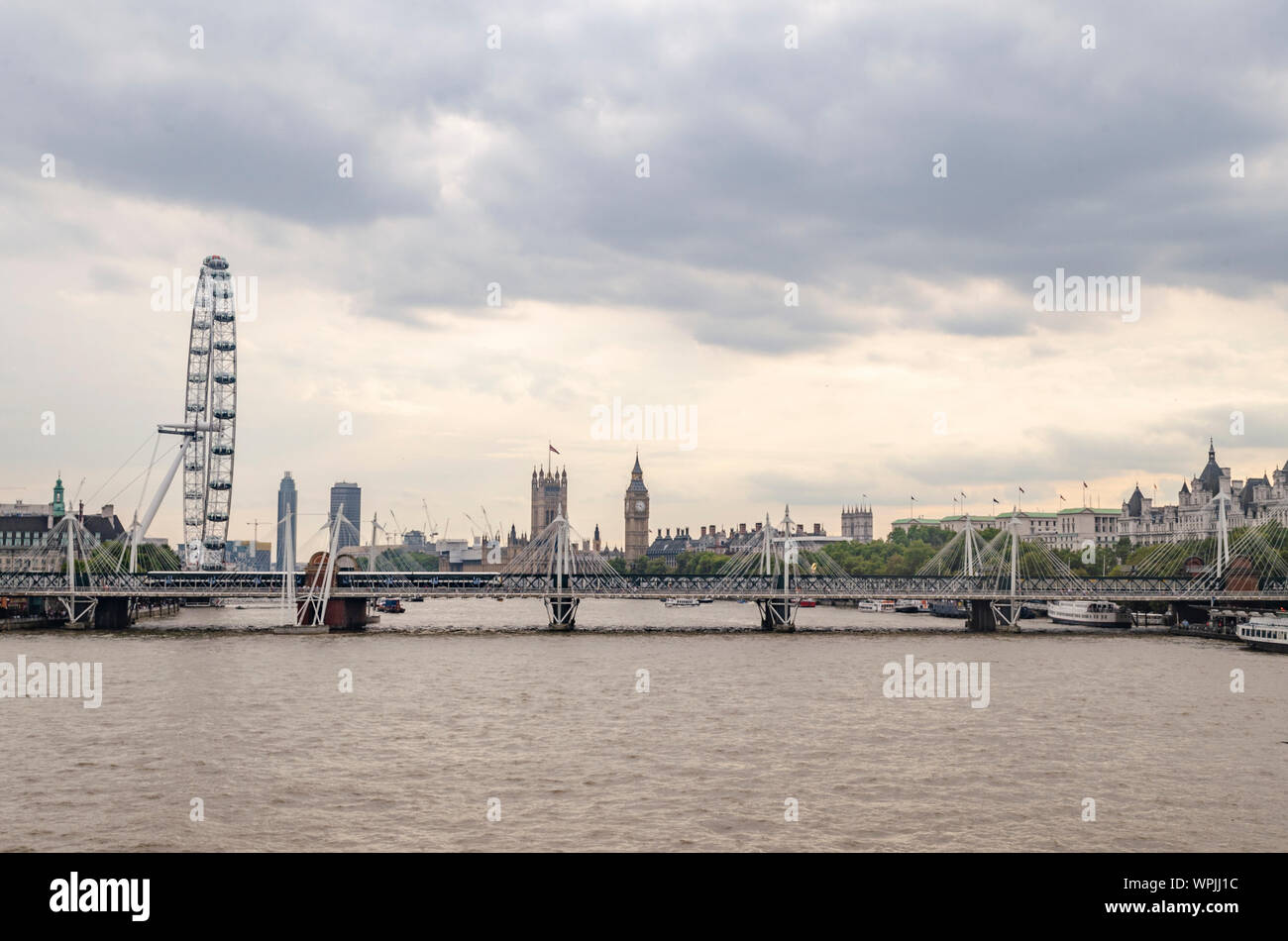 Thames and Golden Jubilee bridge viewed from Waterloo Bridge, London ...