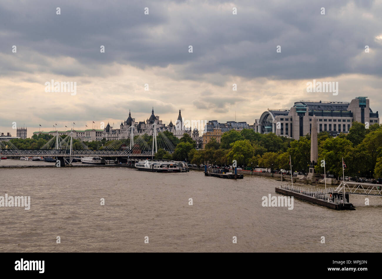 Thames and Golden Jubilee bridge viewed from Waterloo Bridge, London ...