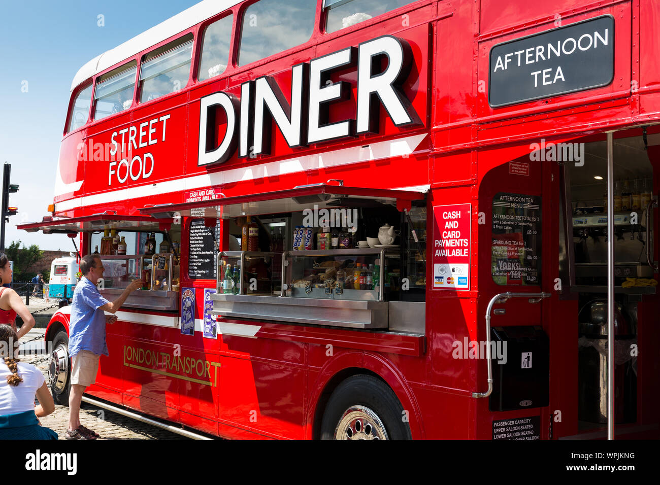 Routemaster bus converted into street cafe diner restaurant facility ...