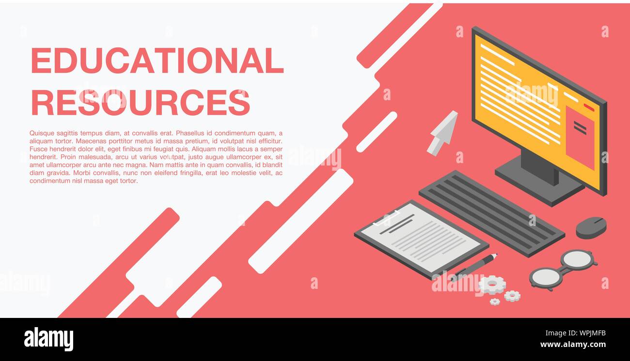 Educational resources concept banner, isometric style Stock Vector ...