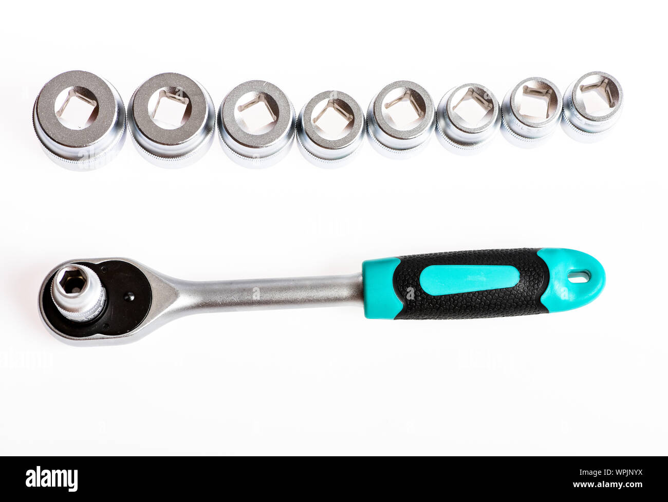 Universal socket sets. Socket wrench set isolated on white background ...