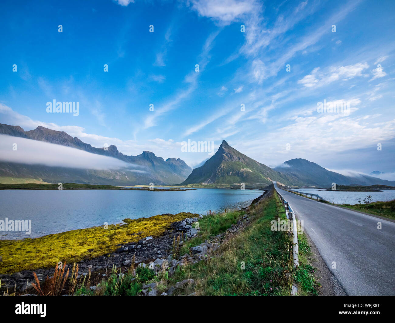 Dramatic landscape on E10 highway in Lofoten, North Norway Stock Photo ...