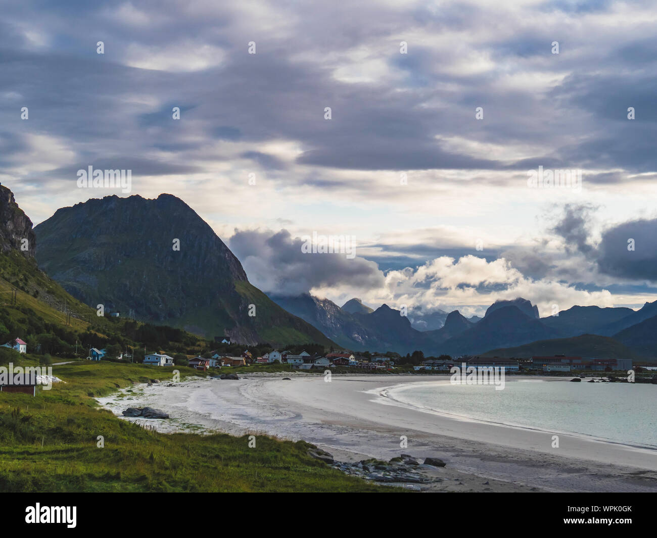 Dramatic landscape on E10 highway in Lofoten during sunset, North ...