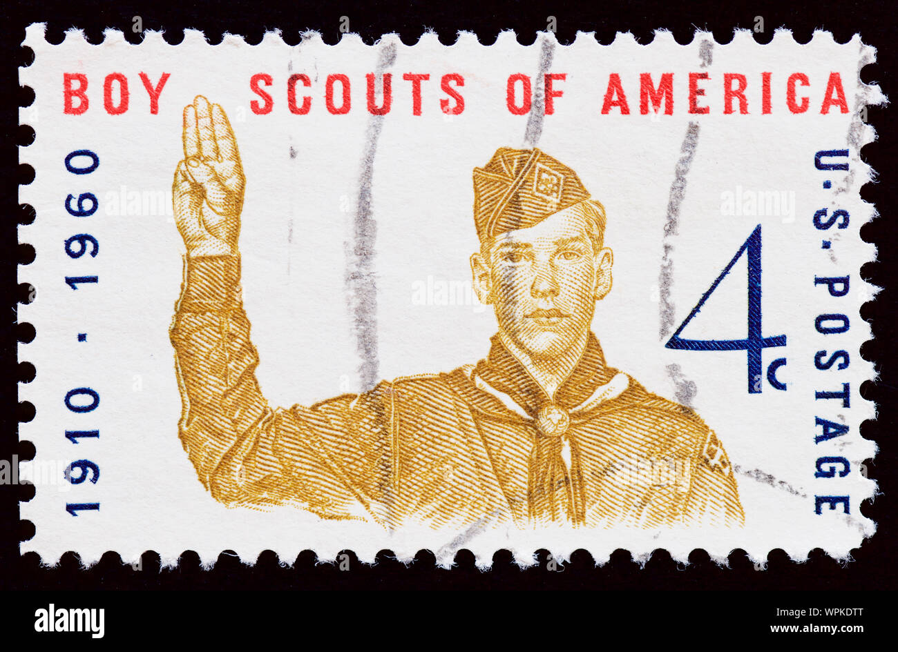 United States Postage Stamp - Boy Scout giving scout sign, 50th ...