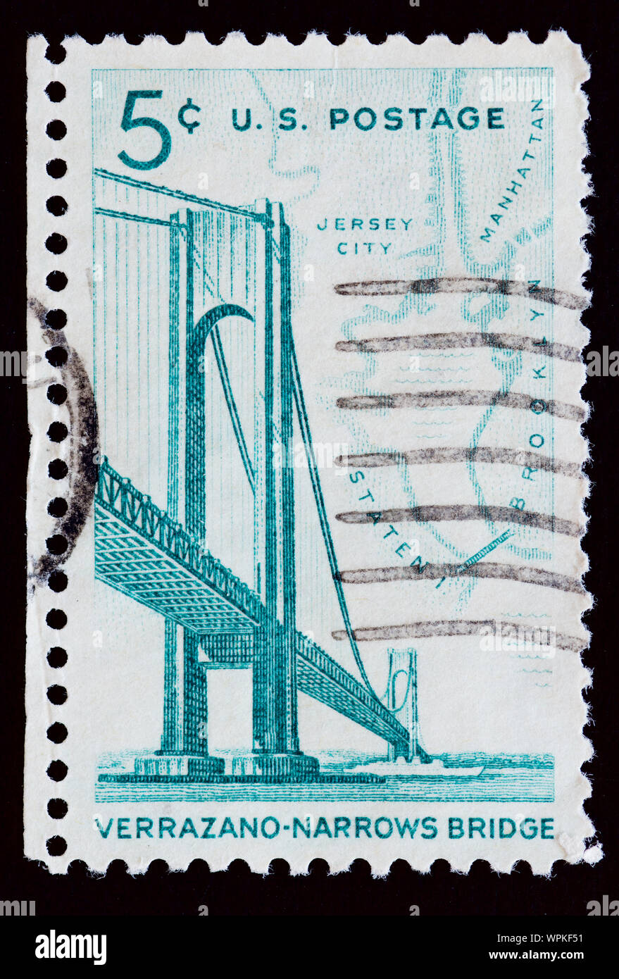 United States Postage Stamp - Verrazano-Narrows Bridge and Map of New ...