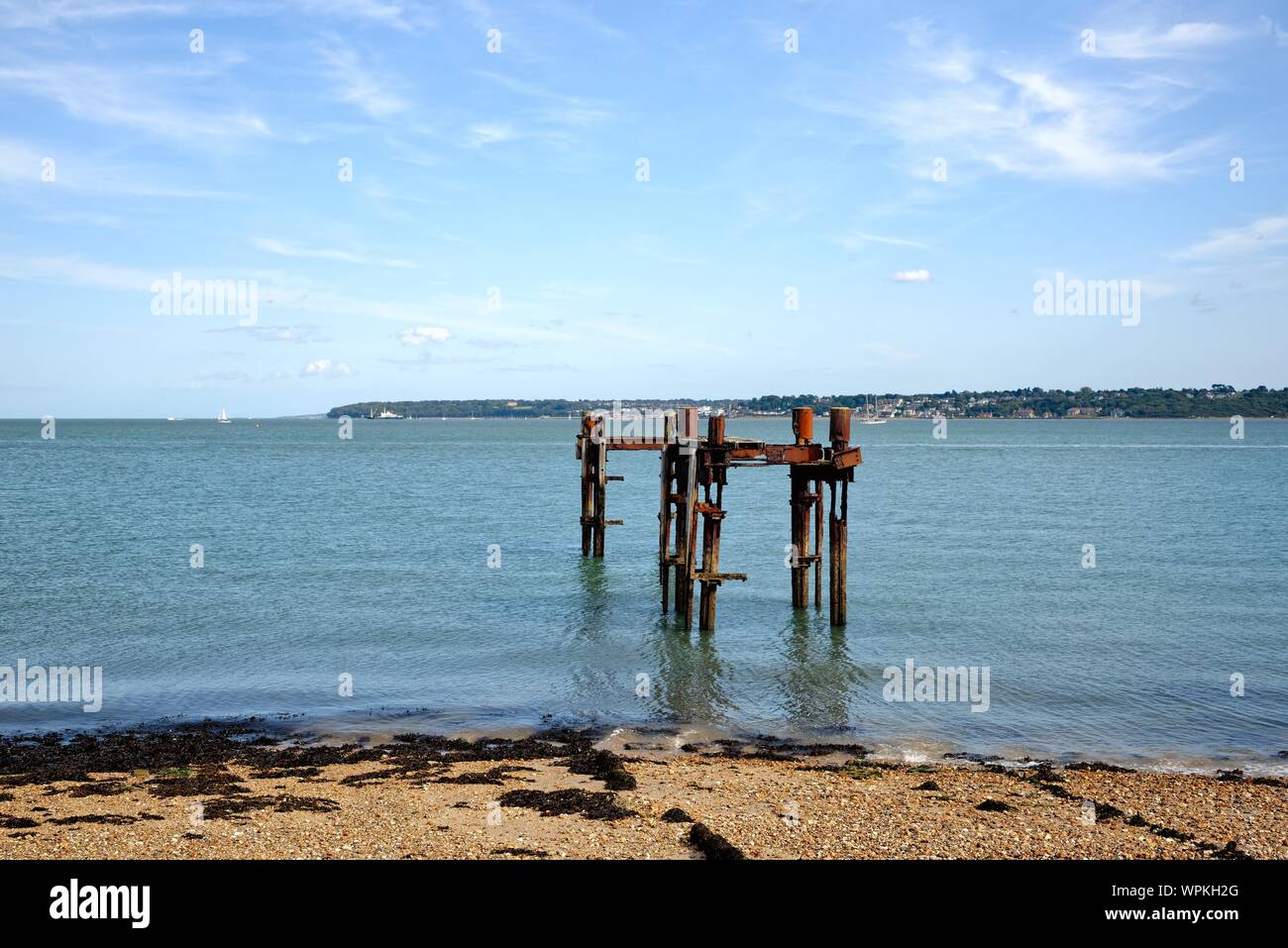 The remains of a military pier known as 'The Dolphins' on Lepe beach ...