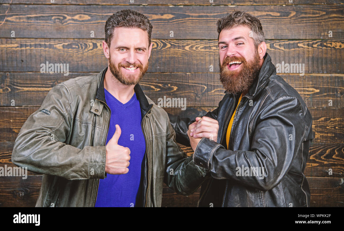 Handshake symbol of successful deal. Have agreed. Brutal bearded men ...