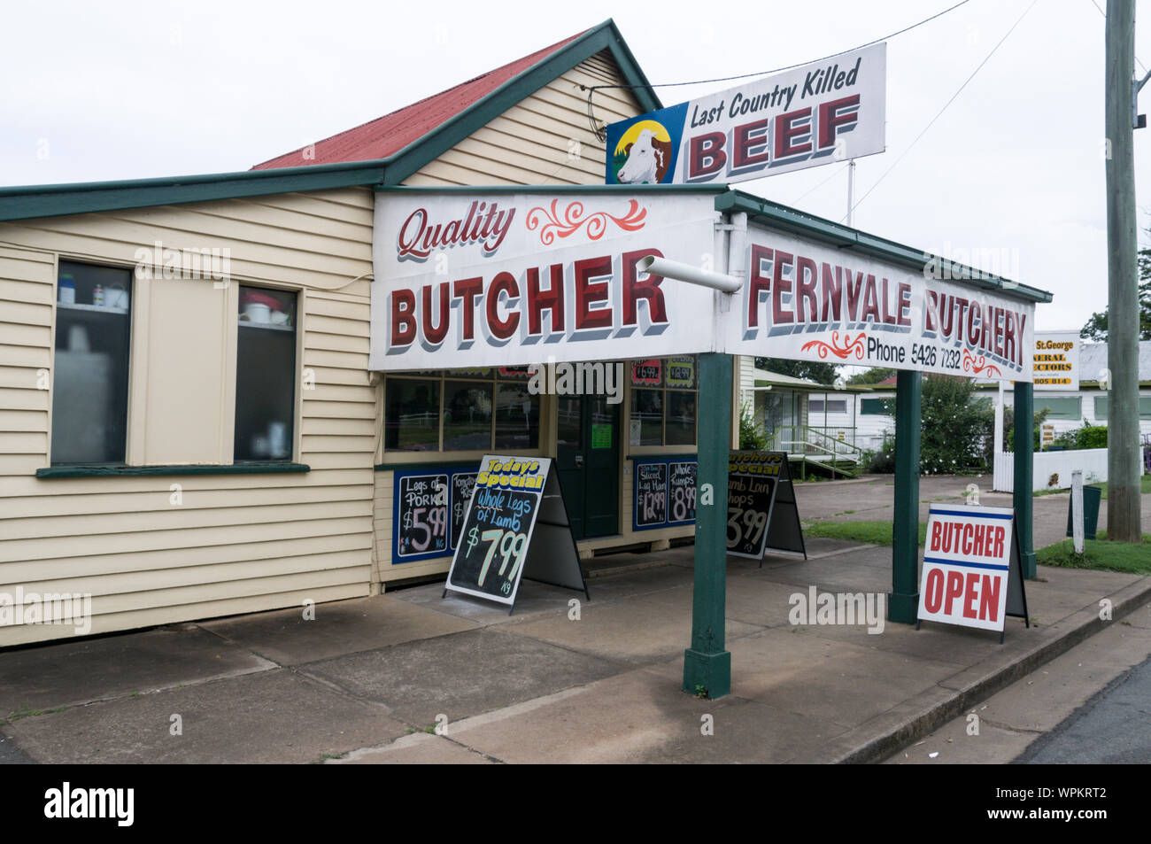 An Australian butcher’s shop in a small town of Fernvale in Queensland ...
